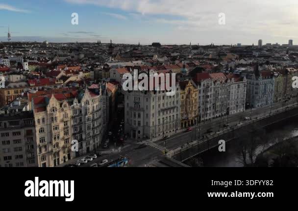 Prague scenic spring aerial view of the Prague Old Town pier ...