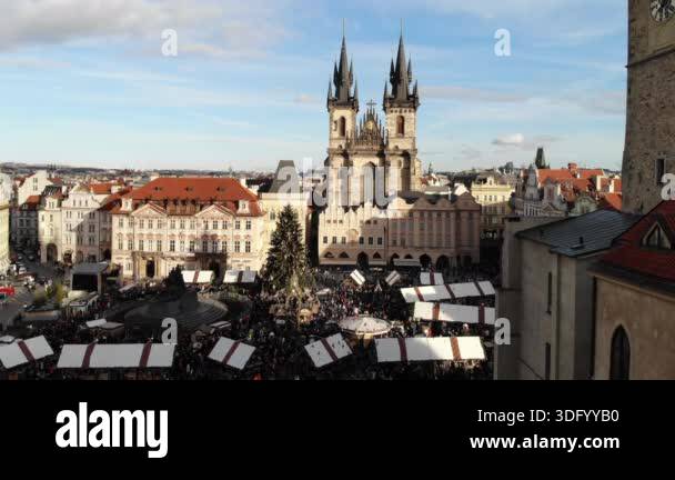 Prague scenic spring aerial view of the Prague Old Town pier ...