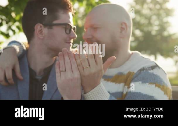 Two Men Showing Hands With Wedding Ring On Finger. Gay Marriage ...