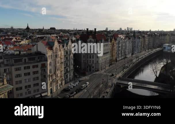 Prague scenic spring aerial view of the Prague Old Town pier ...