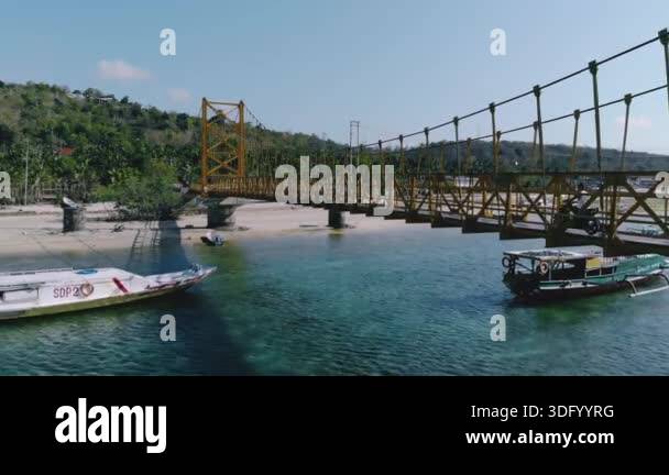 Drone shot along road bridge in magnifficent tropical island. Beautiful ...