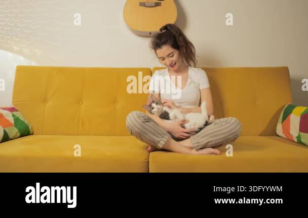 Strong and independent child free female spend her free time with pets ...