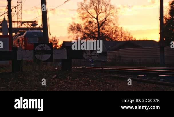 Train cargo in railroad at a sunset. Train drive, a professional driver ...