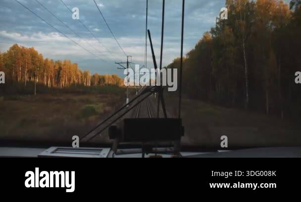 Mysterious railroad journey. Train drive, a professional driver of ...