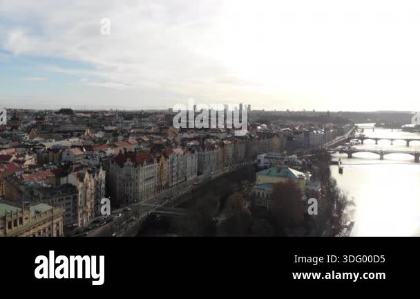 Prague scenic spring aerial view of the Prague Old Town pier ...
