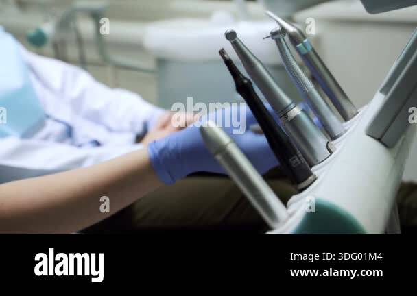 Close up of dental tools for hygienic cleaning and treatment of teeth ...