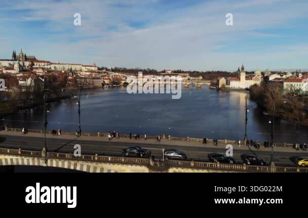Prague scenic spring aerial view of the Prague Old Town pier ...