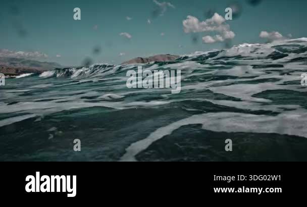 Dark gloomy waves of cold north sea. Arctic cruise to Nothern side ...