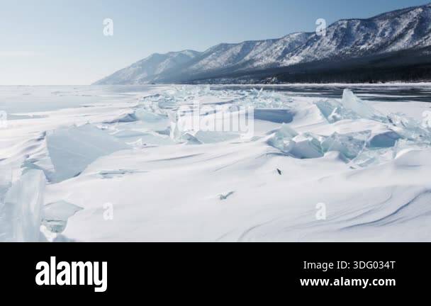 Frozen Lake Baikal, Aerial view. Beautiful winter landscape with clear ...