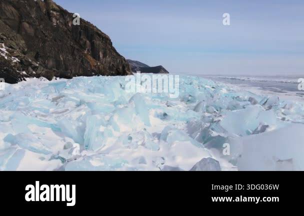 Frozen Lake Baikal, Aerial view. Beautiful winter landscape with clear ...