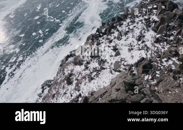 Frozen Lake Baikal, Aerial view. Beautiful winter landscape with clear ...