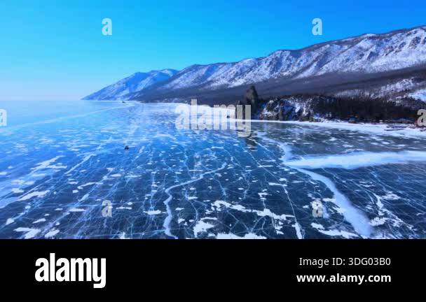 Frozen Lake Baikal, Aerial view. Beautiful winter landscape with clear ...