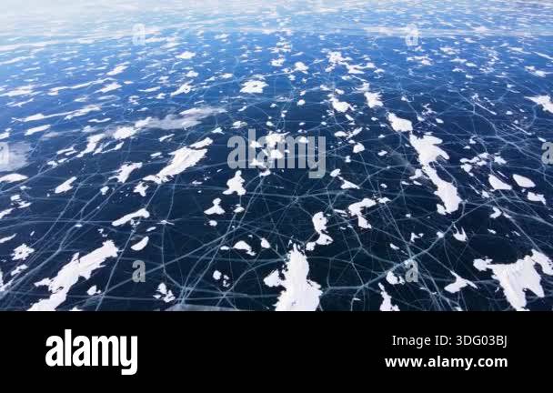 Frozen Lake Baikal, Aerial view. Beautiful winter landscape with clear ...