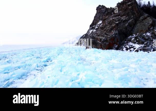 Frozen Lake Baikal, Aerial view. Beautiful winter landscape with clear ...