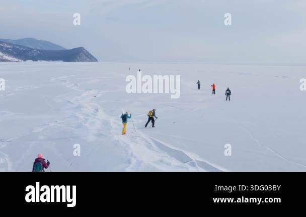 Frozen Lake Baikal, Aerial view. Beautiful winter landscape with clear ...