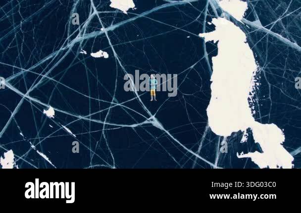 Frozen Lake Baikal, Aerial view. Beautiful winter landscape with clear ...