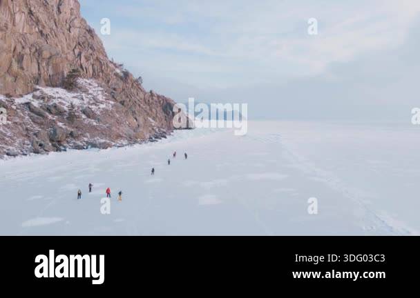 Frozen Lake Baikal, Aerial view. Beautiful winter landscape with clear ...