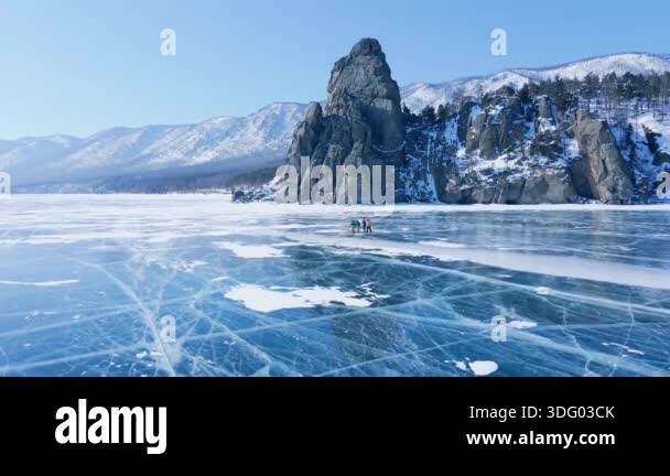 Frozen Lake Baikal, Aerial view. Beautiful winter landscape with clear ...