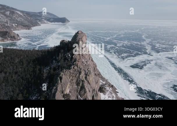 Frozen Lake Baikal, Aerial view. Beautiful winter landscape with clear ...