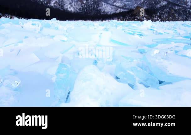 Frozen Lake Baikal, Aerial view. Beautiful winter landscape with clear ...