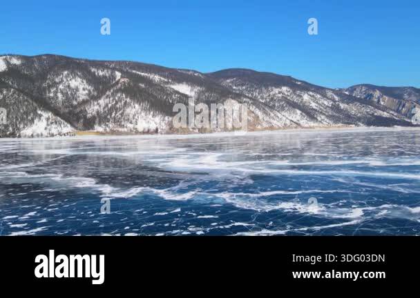 Frozen Lake Baikal, Aerial view. Beautiful winter landscape with clear ...