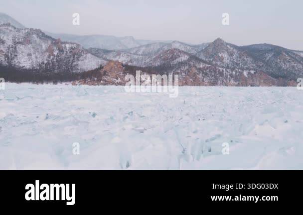 Frozen Lake Baikal, Aerial view. Beautiful winter landscape with clear ...