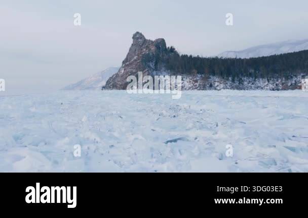 Frozen Lake Baikal, Aerial view. Beautiful winter landscape with clear ...
