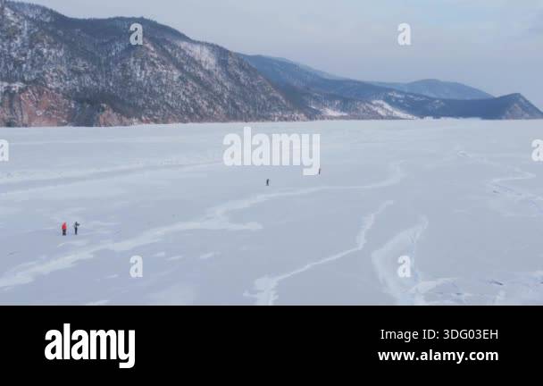 Frozen Lake Baikal, Aerial view. Beautiful winter landscape with clear ...