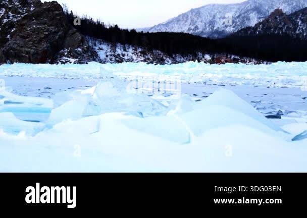 Frozen Lake Baikal, Aerial view. Beautiful winter landscape with clear ...