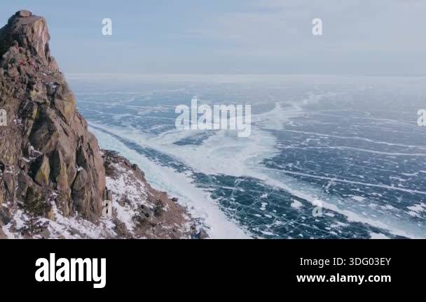 Frozen Lake Baikal, Aerial view. Beautiful winter landscape with clear ...