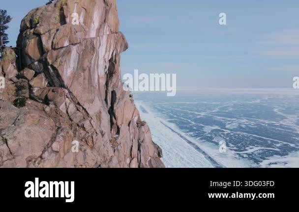 Frozen Lake Baikal, Aerial view. Beautiful winter landscape with clear ...