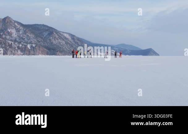 Frozen Lake Baikal, Aerial view. Beautiful winter landscape with clear ...