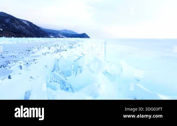 Frozen Lake Baikal, Aerial view. Beautiful winter landscape with clear ...