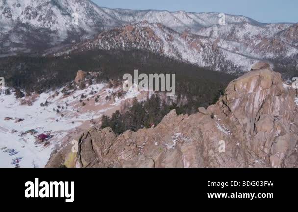Frozen Lake Baikal, Aerial view. Beautiful winter landscape with clear ...