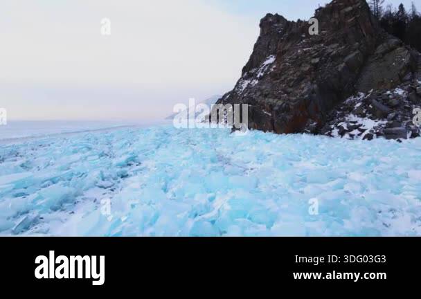 Frozen Lake Baikal, Aerial view. Beautiful winter landscape with clear ...