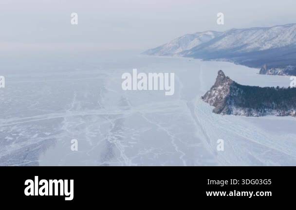 Frozen Lake Baikal, Aerial view. Beautiful winter landscape with clear ...