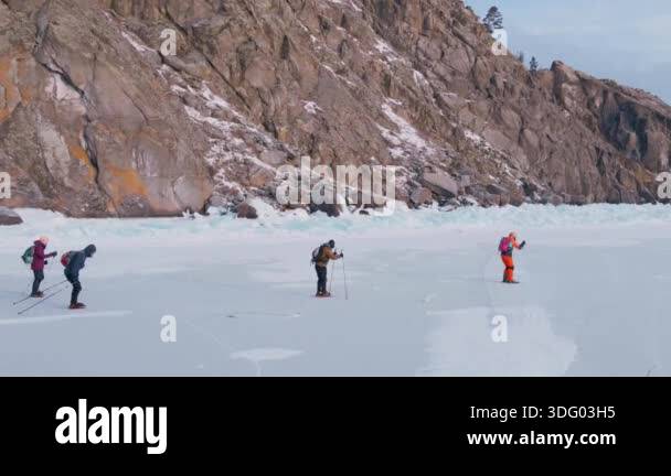 Frozen Lake Baikal, Aerial view. Beautiful winter landscape with clear ...