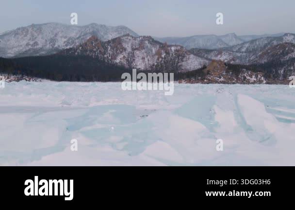 Frozen Lake Baikal, Aerial view. Beautiful winter landscape with clear ...