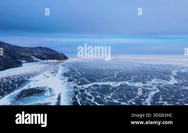 Frozen Lake Baikal, Aerial view. Beautiful winter landscape with clear ...
