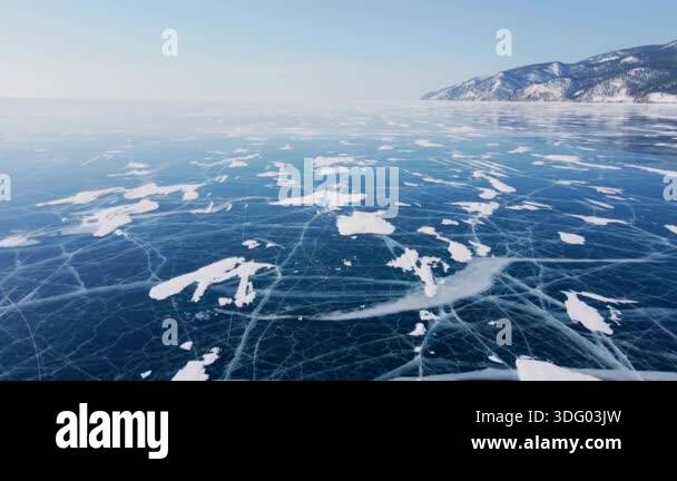 Frozen Lake Baikal, Aerial view. Beautiful winter landscape with clear ...
