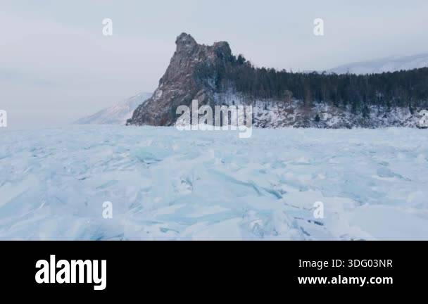 Frozen Lake Baikal, Aerial view. Beautiful winter landscape with clear ...
