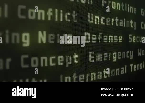 Animated War and Global Conflict Keywords on Pixelated CRT Screen ...