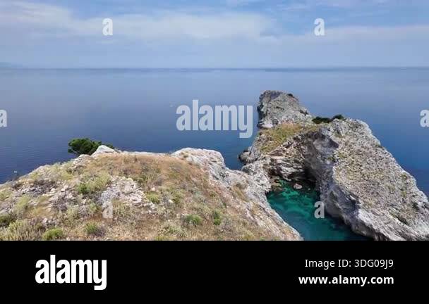 Panorama of Coastline of Skiathos Iskand around ruins of Byzantine ...