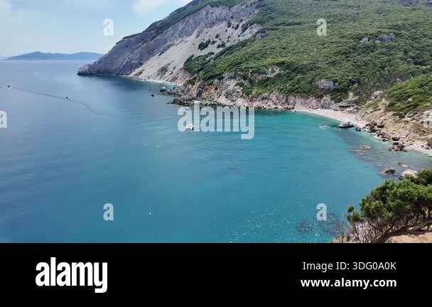 Panorama of Coastline of Skiathos Iskand around ruins of Byzantine ...