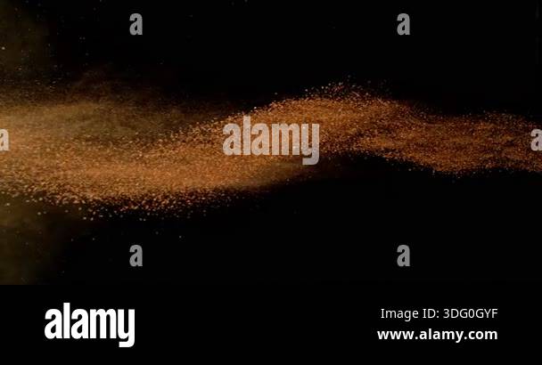 Flying Orange Clay Powder. Abstract Linear Dust Flow in Super Slow ...