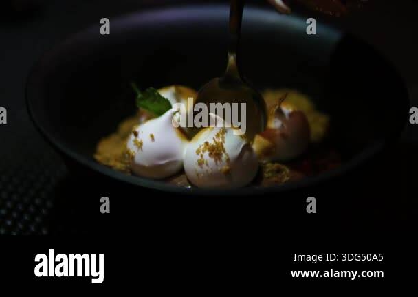 Camera slowly moves over tiramisu cake, focuses on the tiramisu cake ...