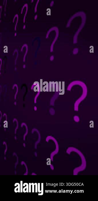 Animated purple question marks floating on a dark background. Concept ...