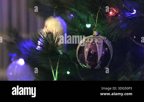 hanging Christmas tree toys and flashing garlands Stock Video Footage ...