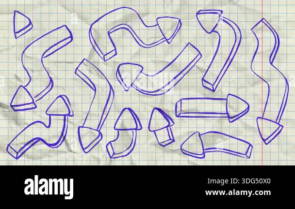 Dynamic purple hand-drawn arrows in a comic style with pencil texture ...