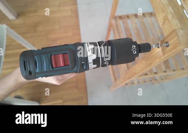 Perpendicular overhead shot of a cordless electric drill driver ...